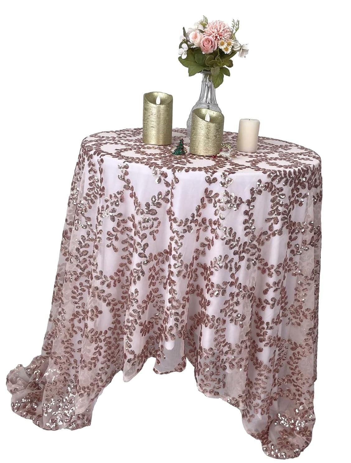 ANYWAY.GO Rose Tablecloth, Sequin Overlay Embroidered Table Overlay for ...