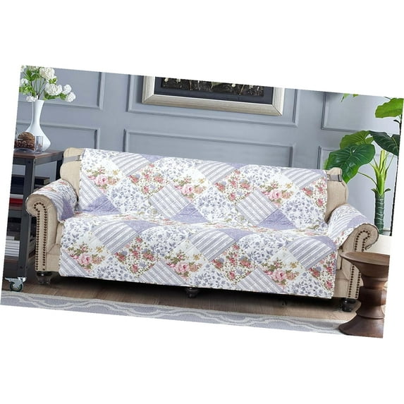 ANYWAY.GO Rose Violet Patchwork Couch Cover, Quilted Large Sofa ...