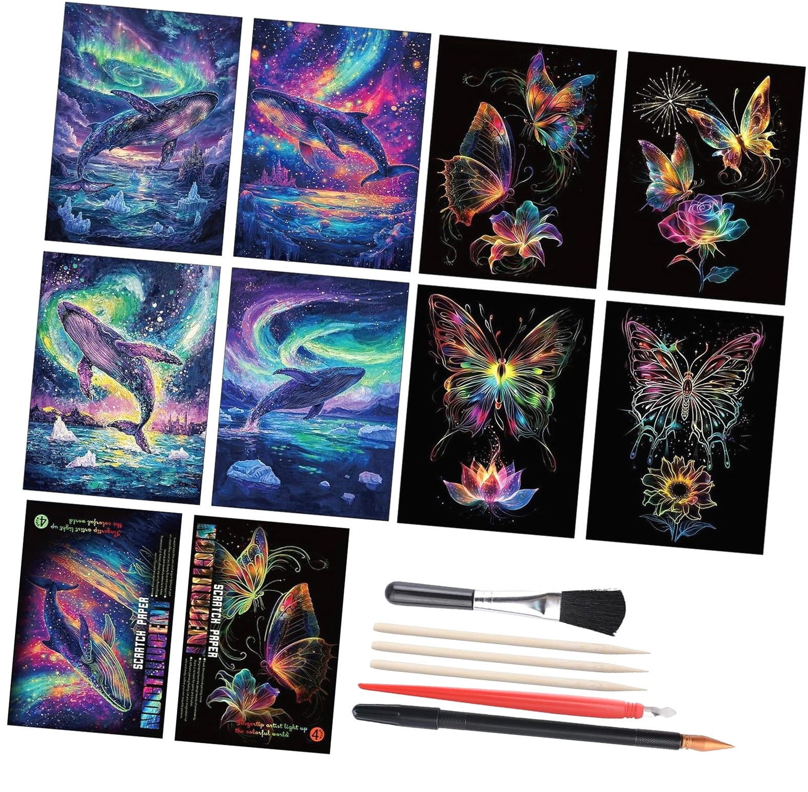 ANYWAY.GO Scratch Adult, 8Pcs Scratch Painting Paper Set Whale and ...