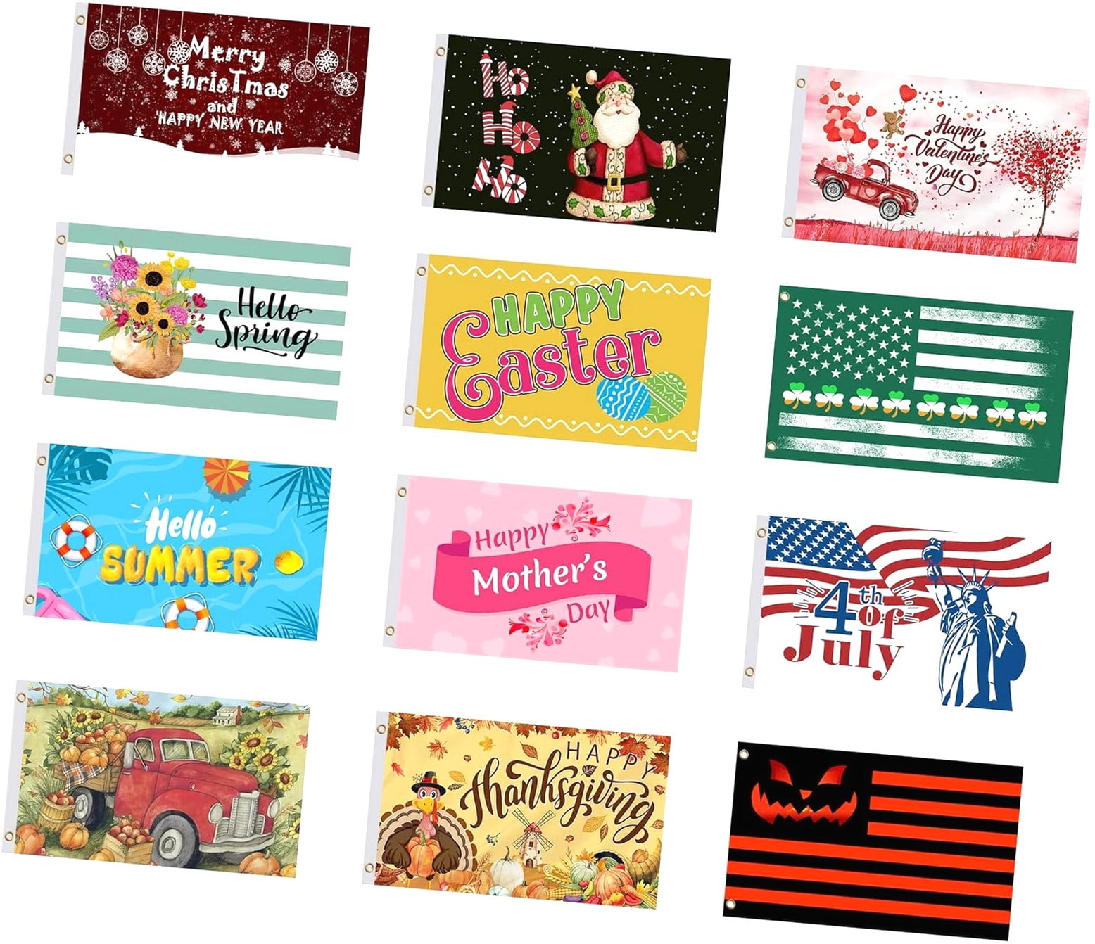 ANYWAY.GO Set of 12 Seasonal Flags 3x5 Feet Fall Winter Christmas ...