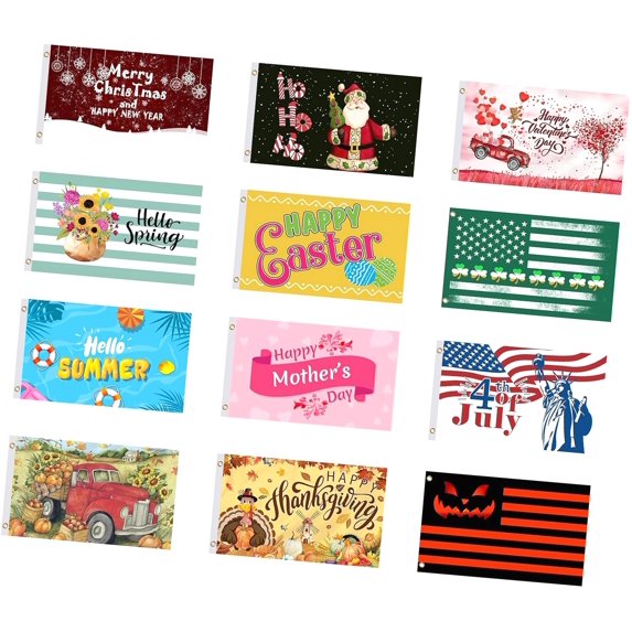 ANYWAY.GO Set of 12 Seasonal Flags 3x5 Feet Fall Winter Christmas ...
