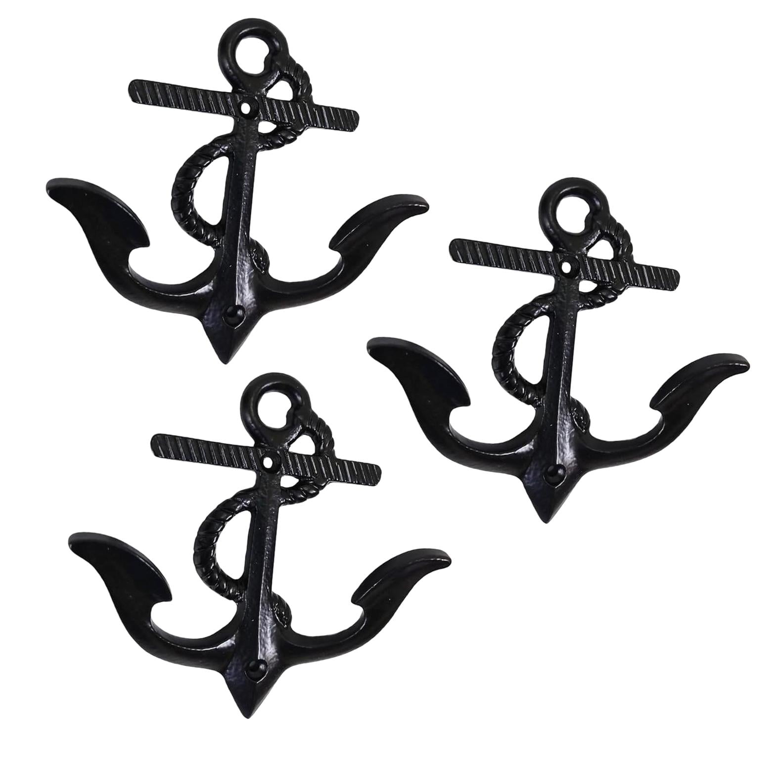 ANYWAY.GO Set of 3 Cast Iron Anchor Shape Coat Hooks Wall Art Decor ...
