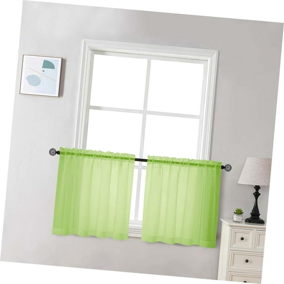 ANYWAY.GO Sheer Lime Tier Curtains 24 Inch Length Set, Small Window ...