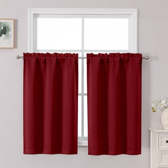 ANYWAY.GO Short Red Curtains 45 Inch Length, Small Kitchen Curtain Rod ...