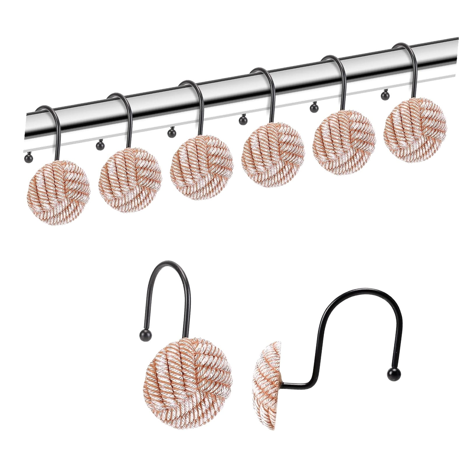 ANYWAY.GO Shower Curtain, 12-Piece Nautical Rope Knot Set, Rust-Proof ...