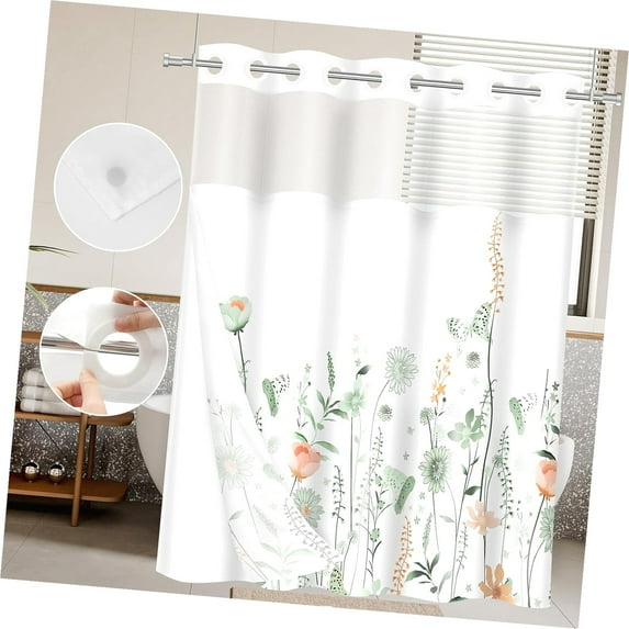 ANYWAY.GO Shower Curtain No Liner, Double Layers Floral Shower Curtain ...
