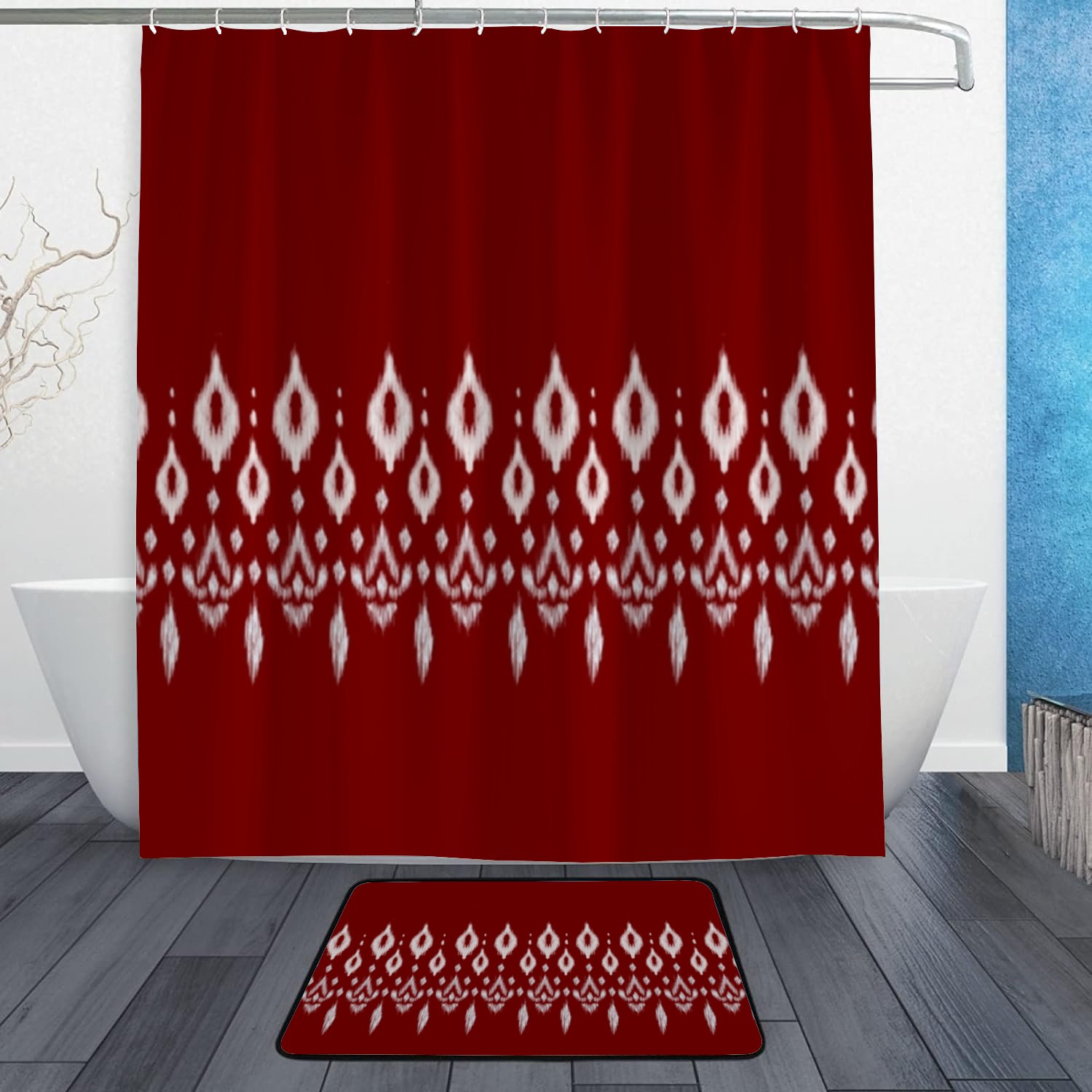 ANYWAY.GO Shower Curtain Set with Non Slip Rug Polyester Fabric ...