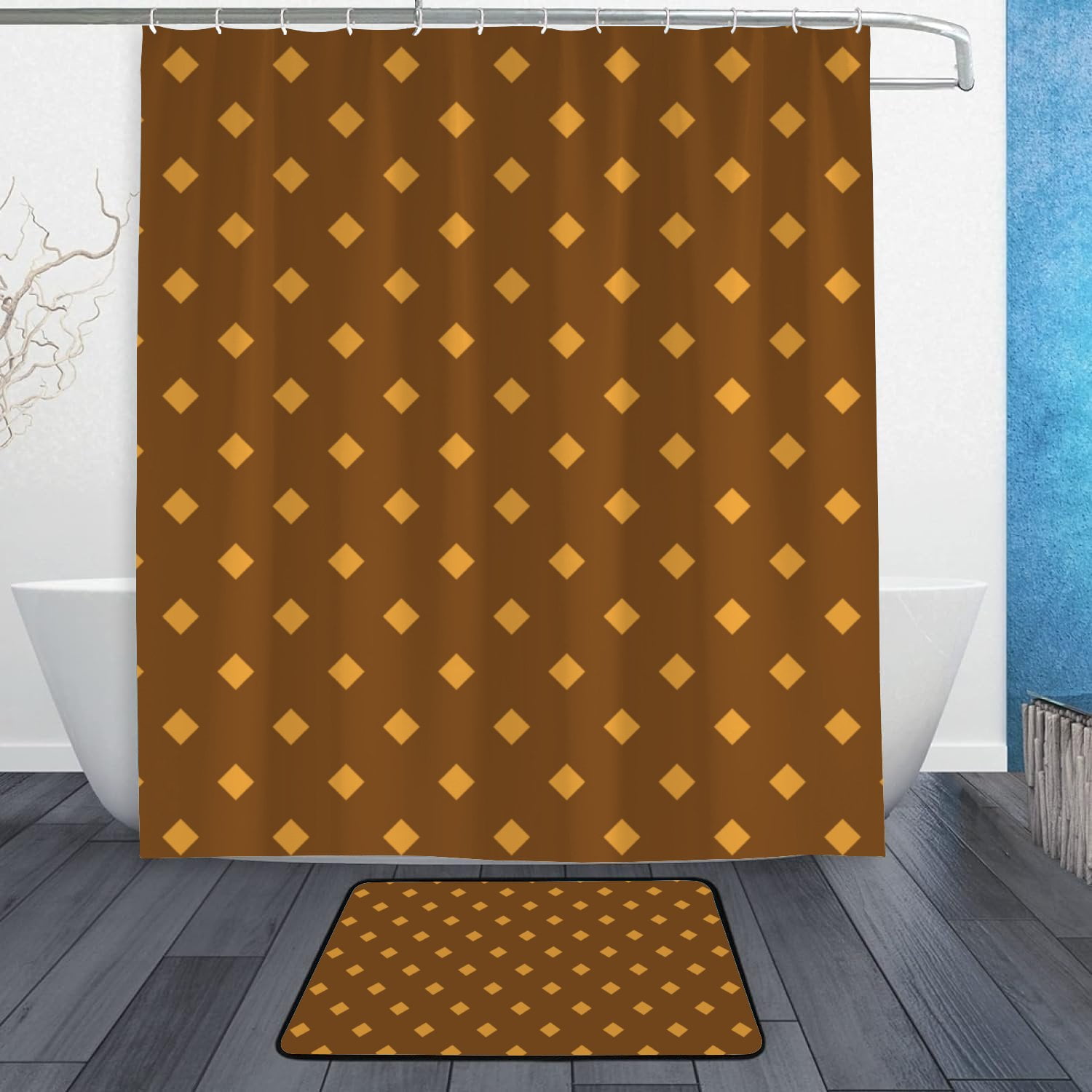 ANYWAY.GO Shower Curtain Set with Non Slip Rug Polyester Fabric ...