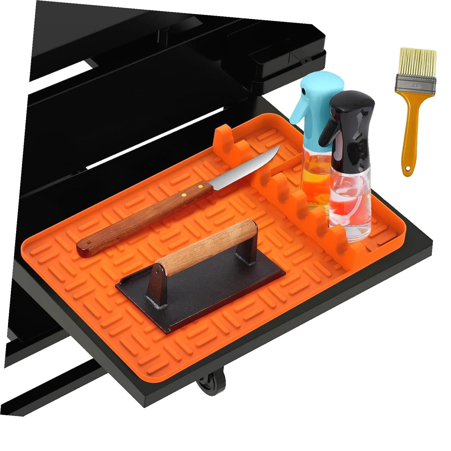 ANYWAY.GO Silicone Griddle Tools Mat, Spatula Mat with Drip Pad, Side ...
