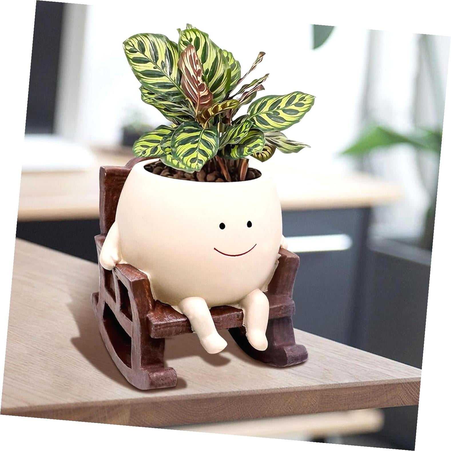 ANYWAY.GO Smiling Face Rocking Chair Planter for Indoor Plants, Rocking ...