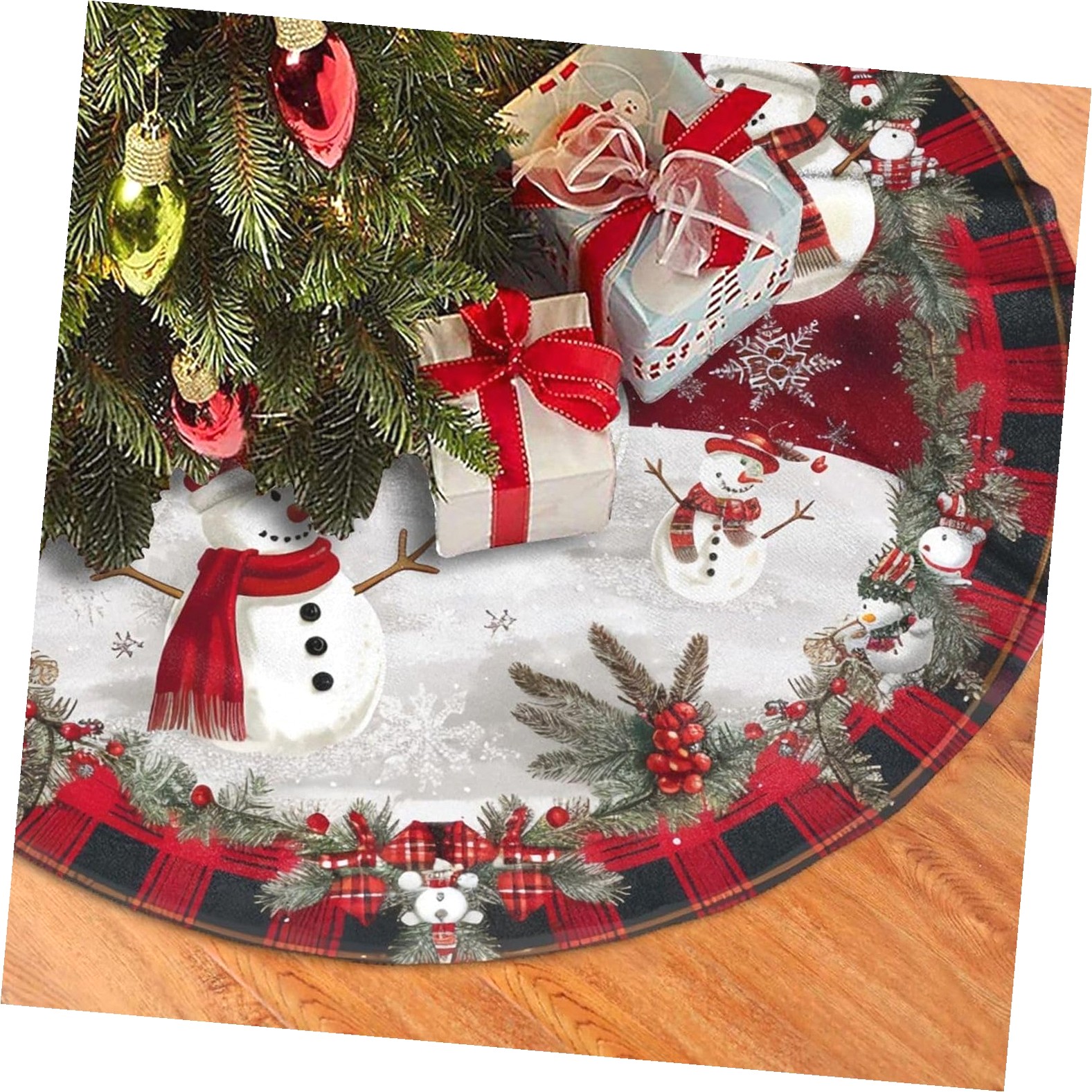 ANYWAY.GO Snowman 36 Inch Christmas Tree Skirt, Snowflake Berry Xmas ...