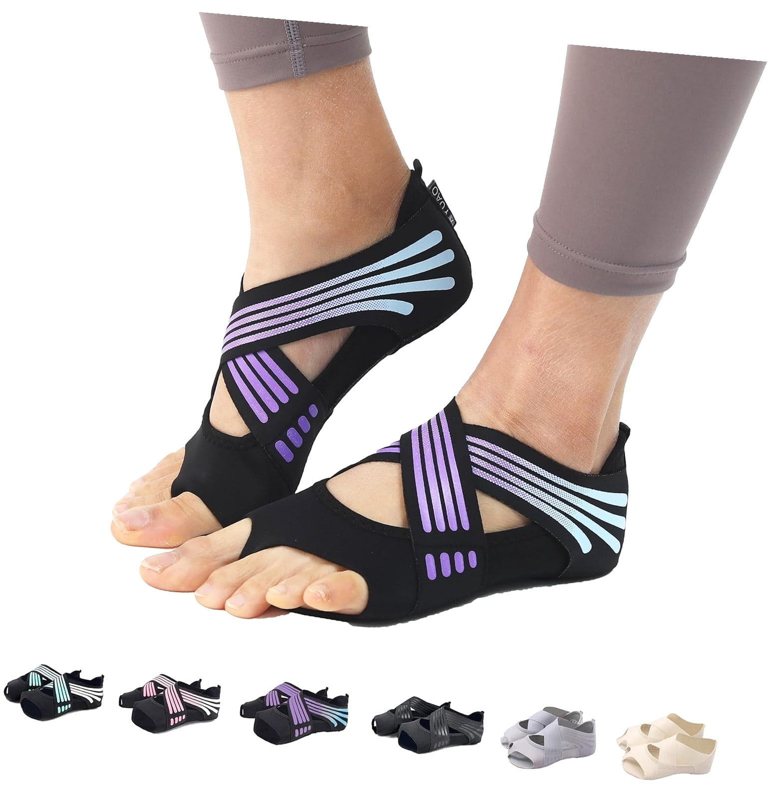 ANYWAY.GO Socks Toeless Grips Straps, for , Barre, Ballet, Bikram, for ...