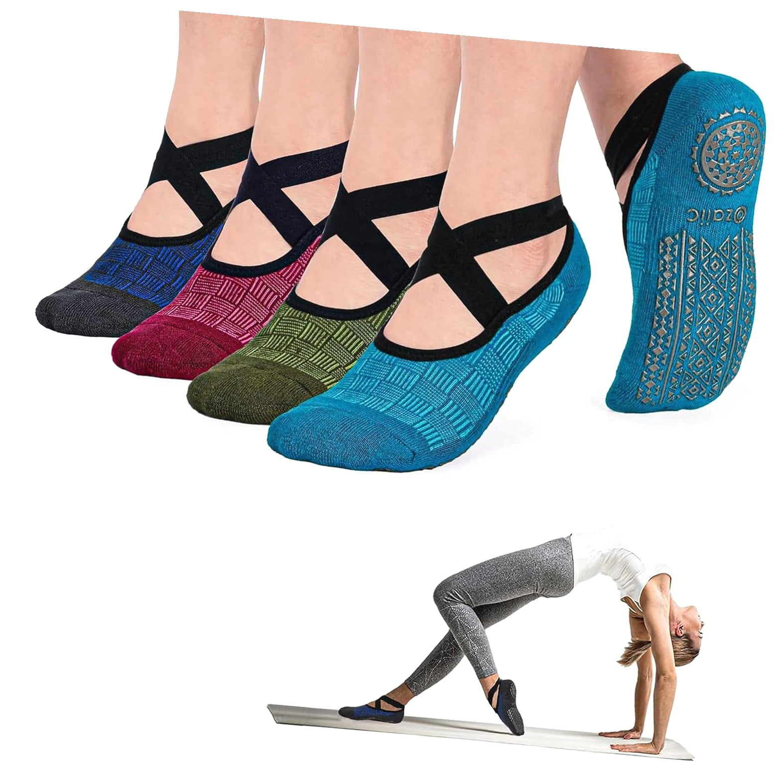 ANYWAY.GO Socks with Grips and Straps, for , Pure Barre, Ballet, Dance ...