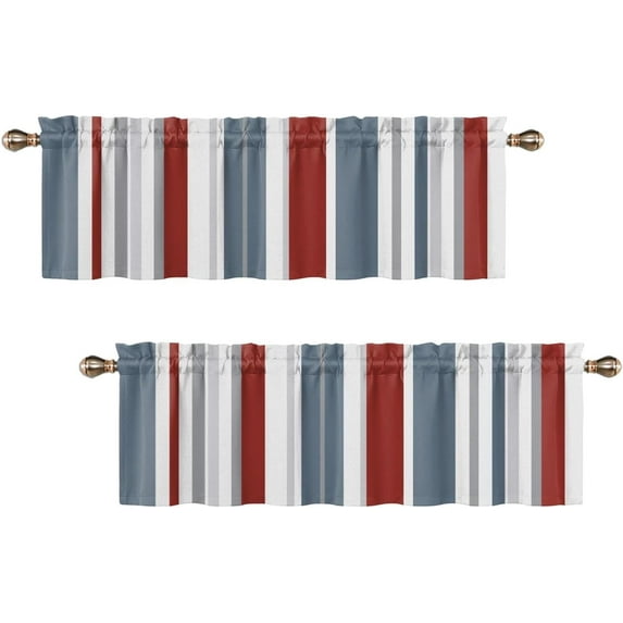 ANYWAY.GO Stripe Valances for , Blue Red Grey White Stripes Kitchen ...