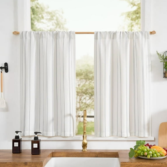 ANYWAY.GO Striped Kitchen Curtains 36 Inches Linen Look Cafe Curtains ...