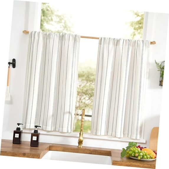 ANYWAY.GO Striped Kitchen Curtains 36 Inches Linen Look Cafe Curtains ...
