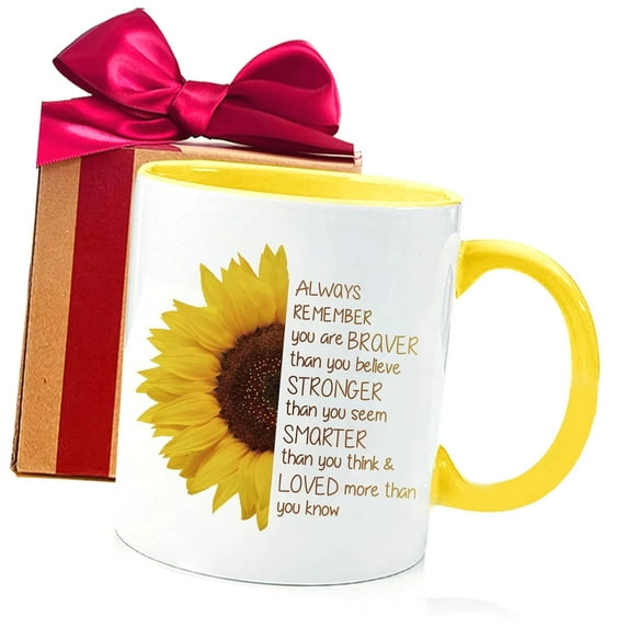 ANYWAY.GO Sunflower Mug, Remember You are Braver Than You Believe for ...