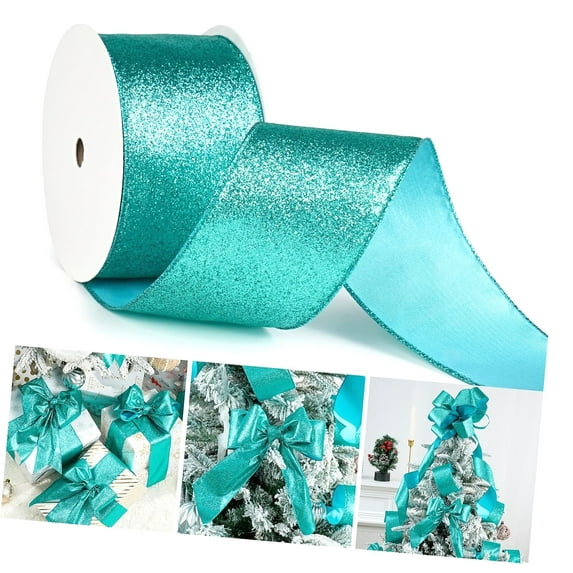 ANYWAY.GO Teal Glitter Wired 2.5" 10 Yards Sparkling Teal Christmas ...