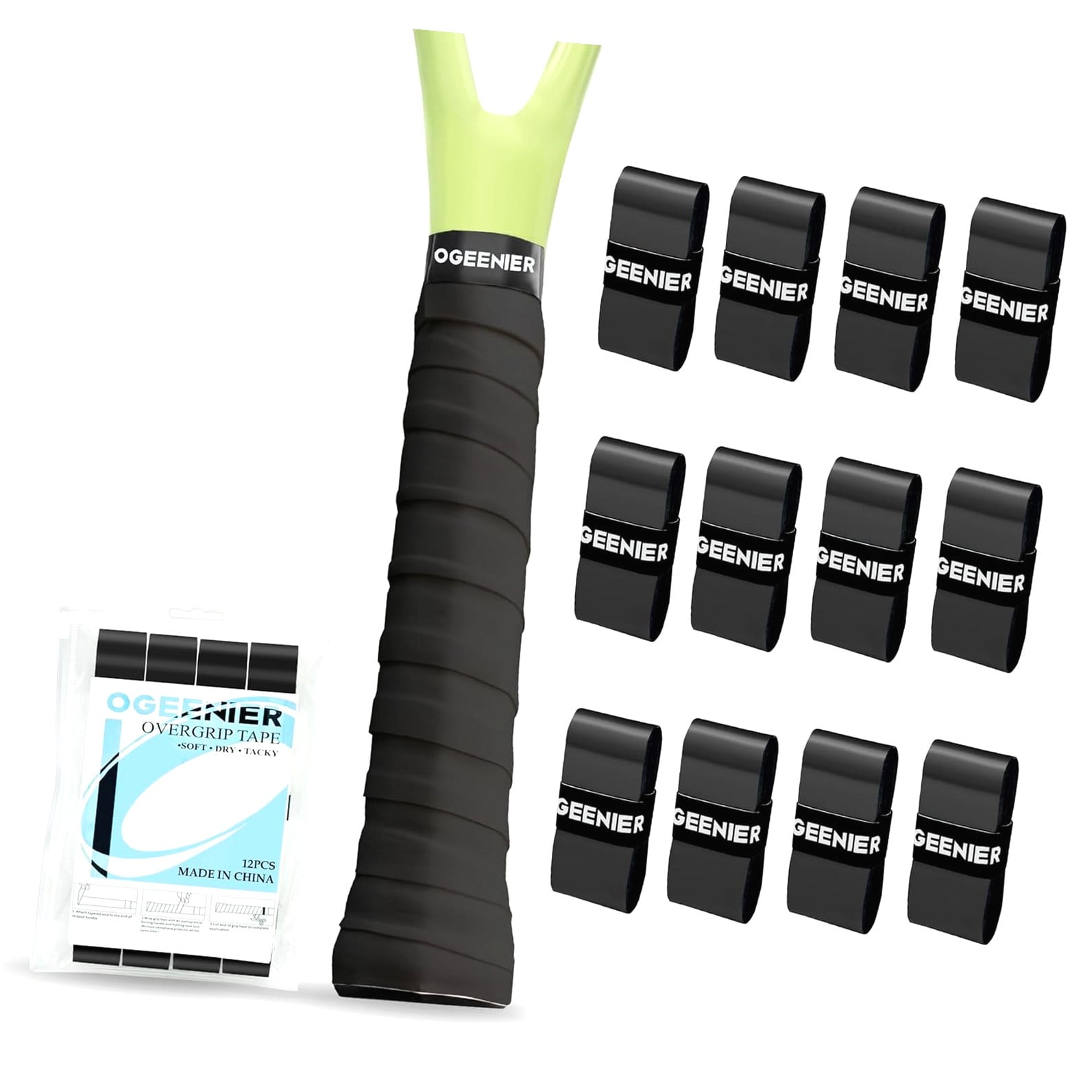 ANYWAY.GO Tennis Racket, 12 Pack, Absorbent and Dry Tennis Overgrip, Precut Soft Paddle ...