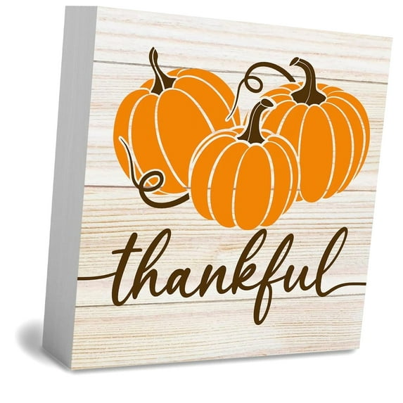 ANYWAY.GO Thanksgiving Wooden Box Sign Pumpkin Fall Thankful Farmhouse ...
