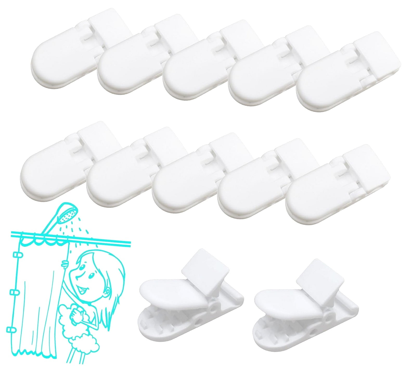 ANYWAY.GO Thumb Shower Curtain Clips, Shower Holders, Curtain Liner ...