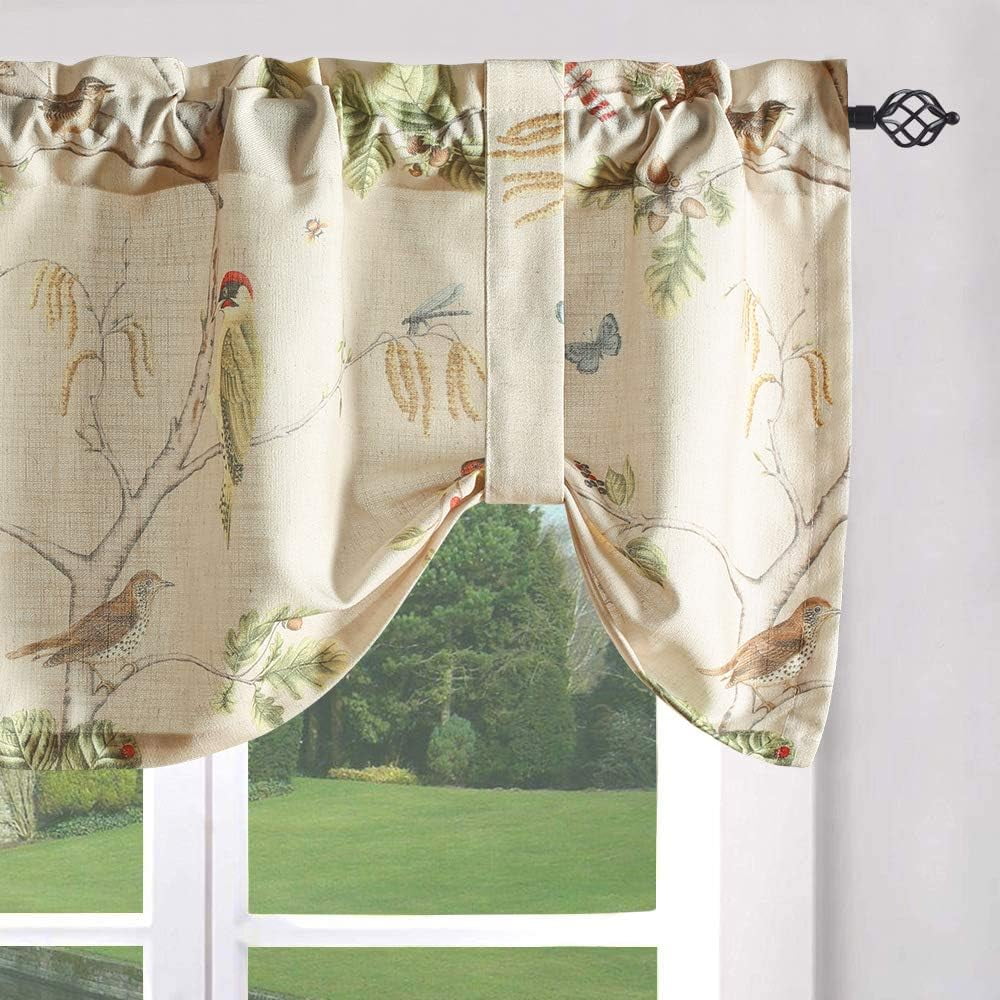 ANYWAY.GO Tie Curtains for Small , Linen Textured Birds Print Pattern ...