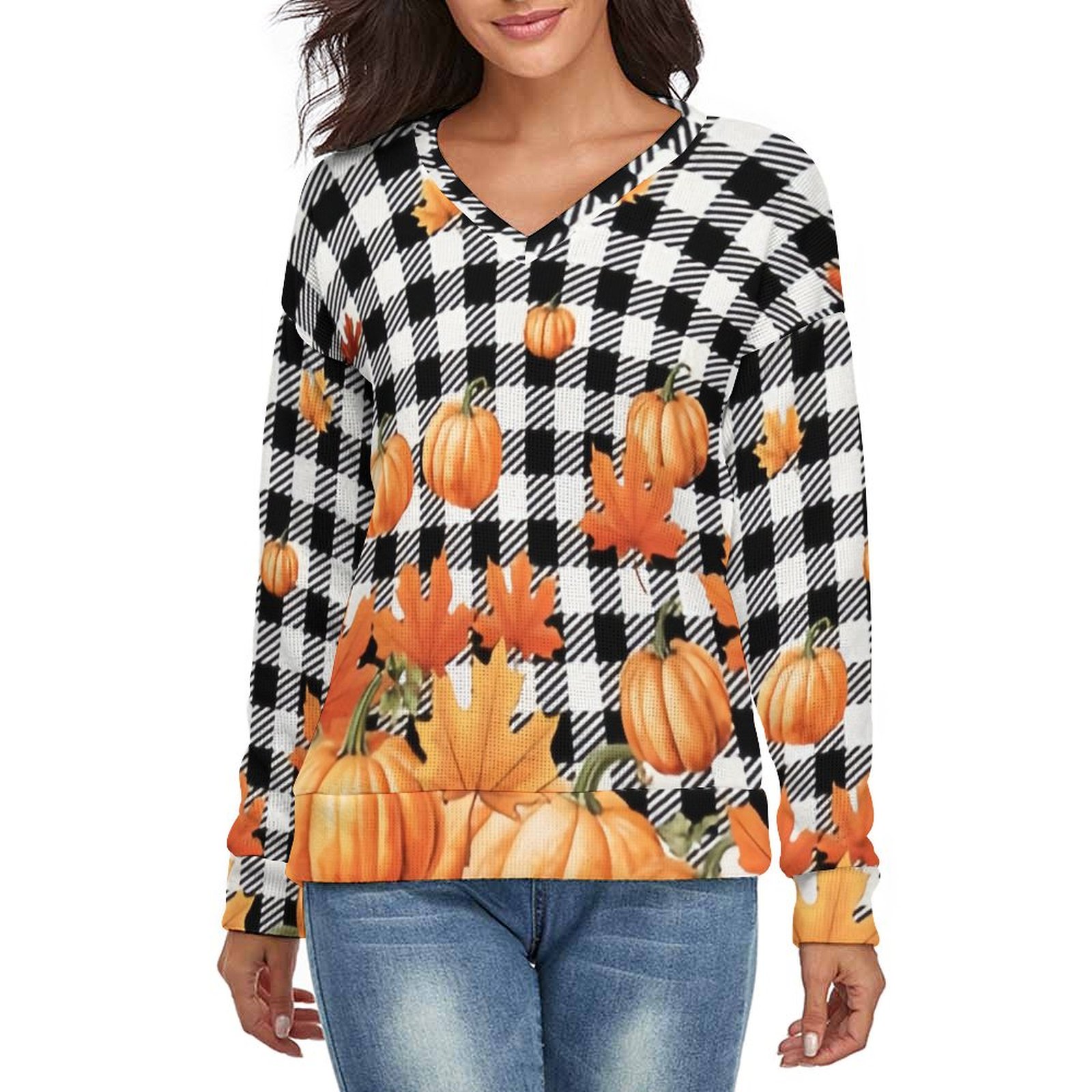 ANYWAY.GO Trendy Fall Fashion Women V Neck SweaterAutumn Orange ...