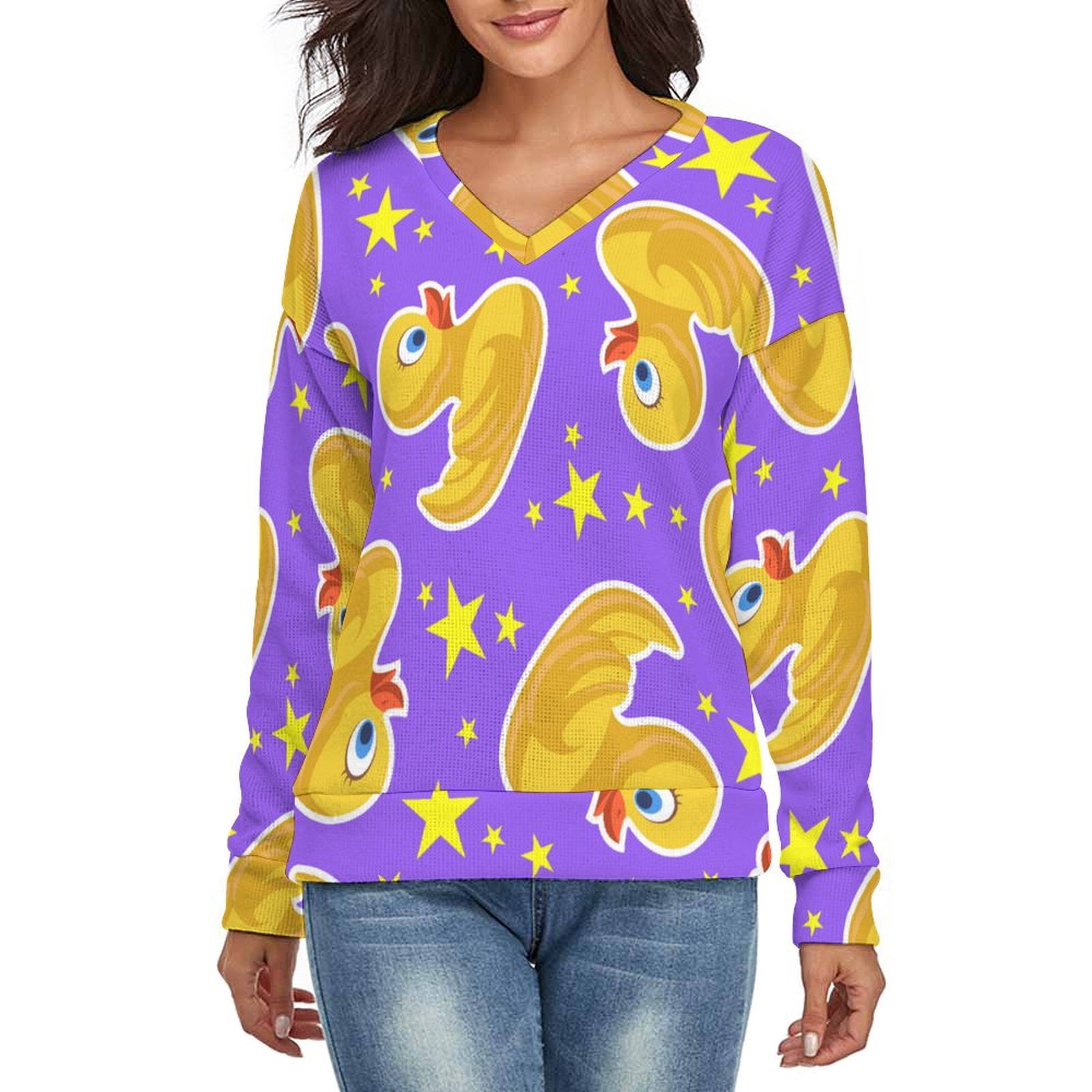 ANYWAY.GO Trendy Fall Fashion Women V Neck SweaterCheerful Childish ...