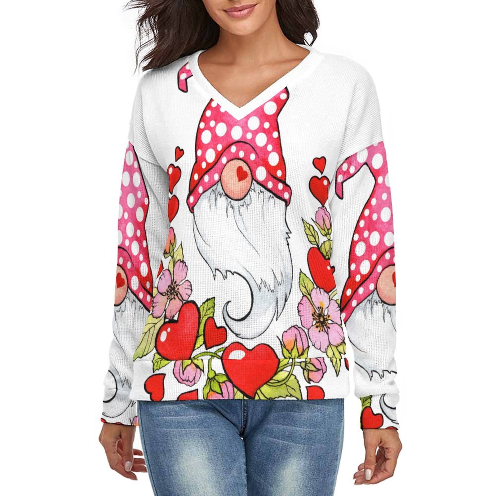 ANYWAY.GO Trendy Fall Fashion Women V Neck SweaterCheerful Dwarves ...
