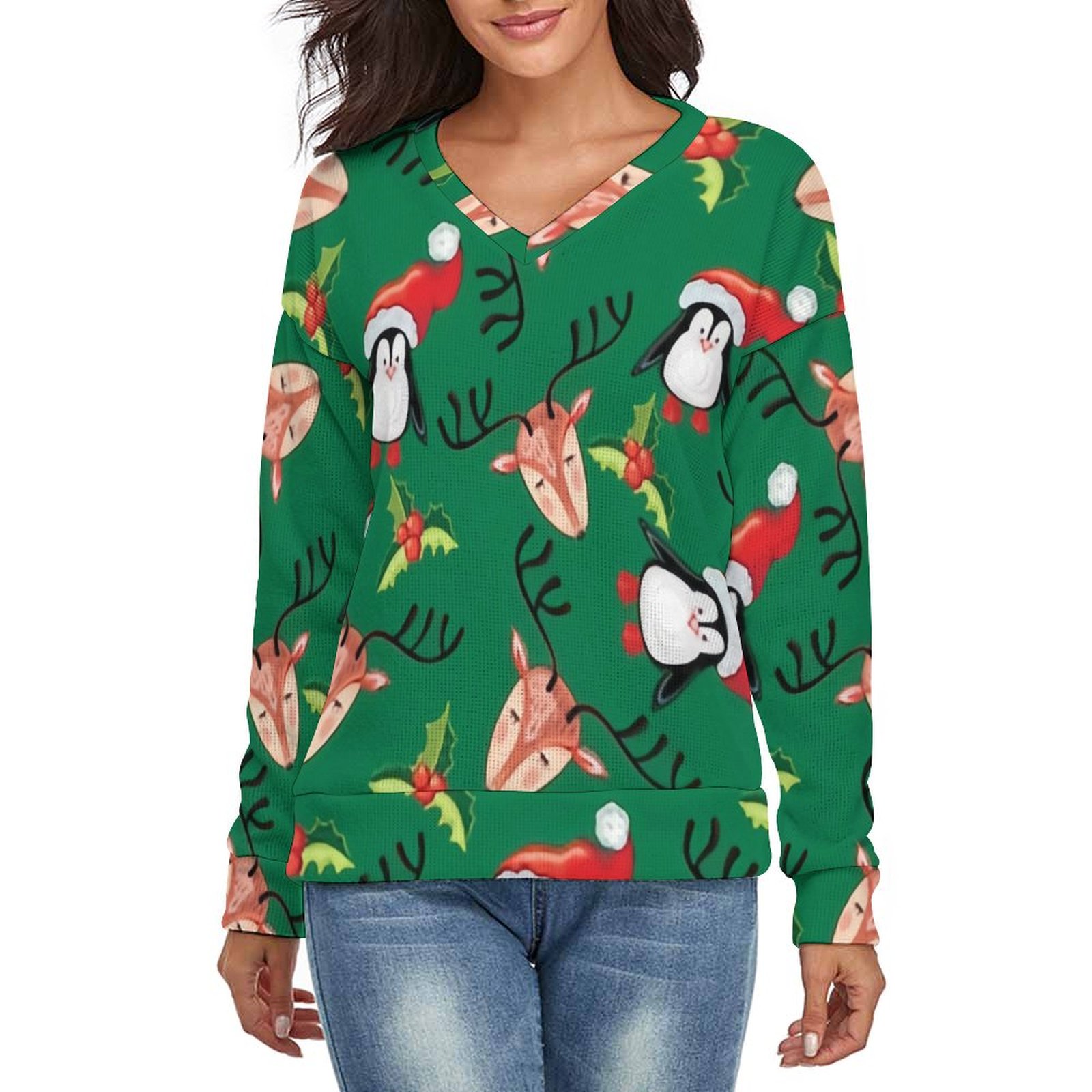 ANYWAY.GO Trendy Fall Fashion Women V Neck SweaterChristmas Deer ...
