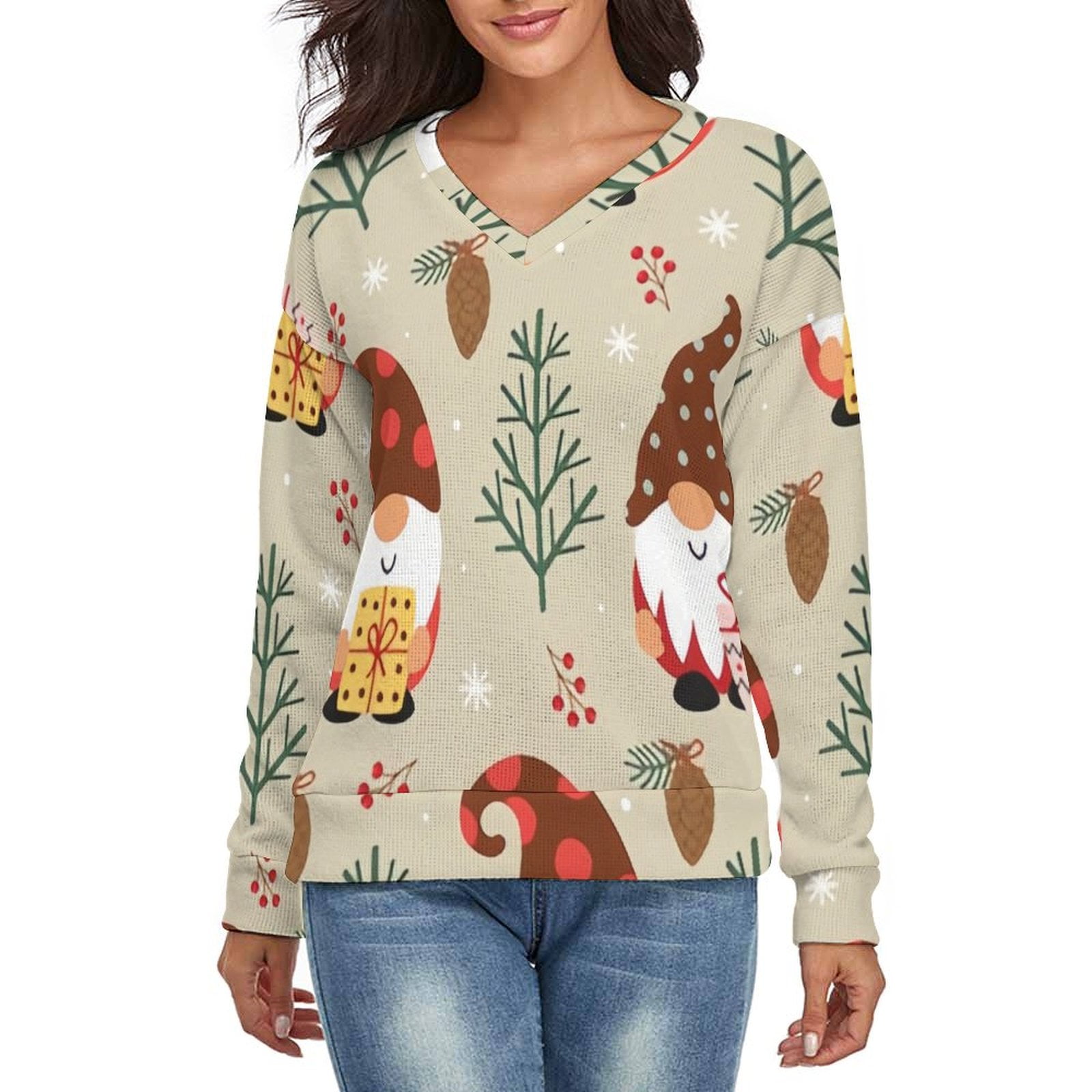 ANYWAY.GO Trendy Fall Fashion Women V Neck SweaterCute Christmas Gnome ...
