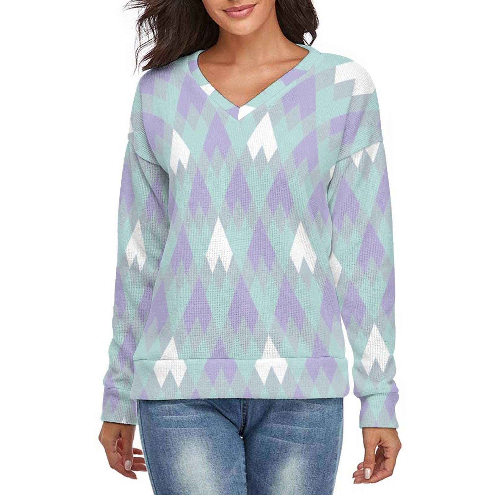 ANYWAY.GO Trendy Fall Fashion Women V Neck SweaterDiamond Shape Based ...