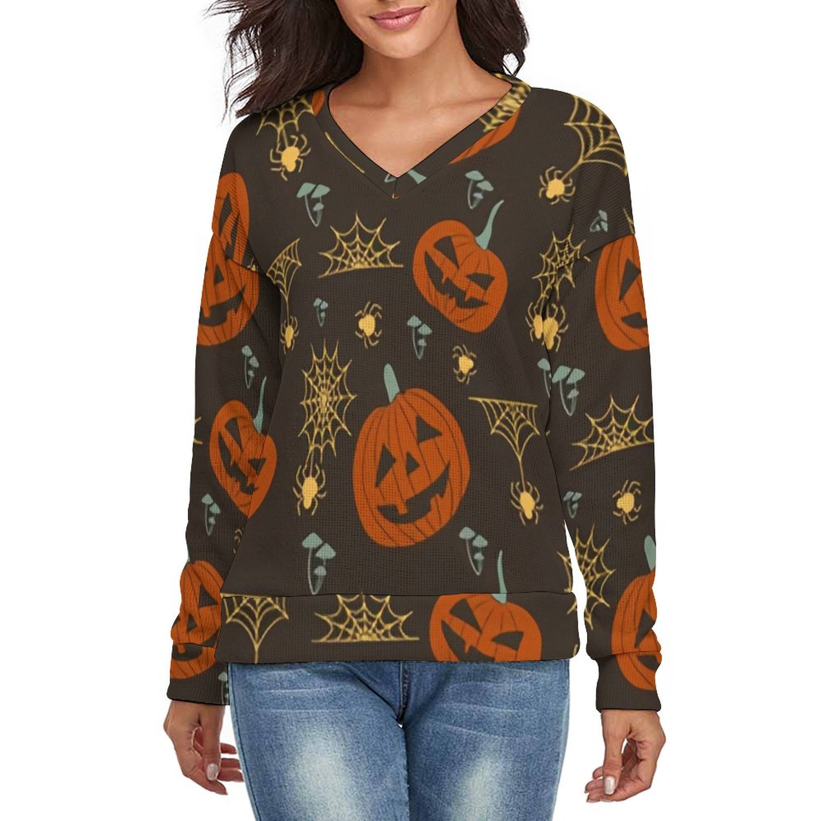 ANYWAY.GO Trendy Fall Fashion Women V Neck SweaterHalloween Dark Theme ...