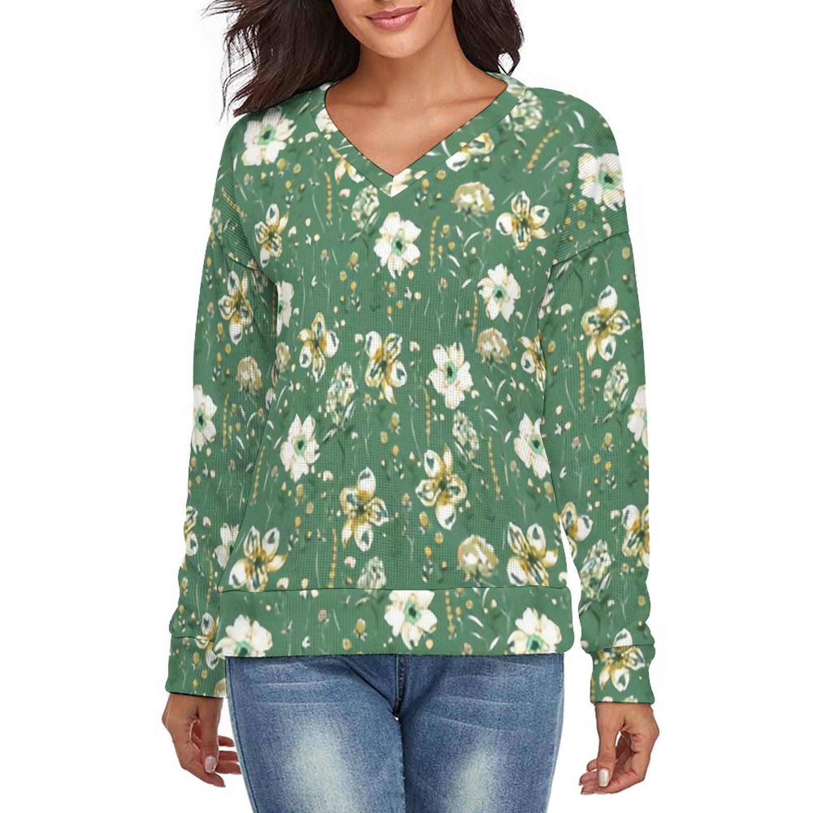 ANYWAY.GO Trendy Fall Fashion Women V Neck SweaterHand Drawn Paint ...