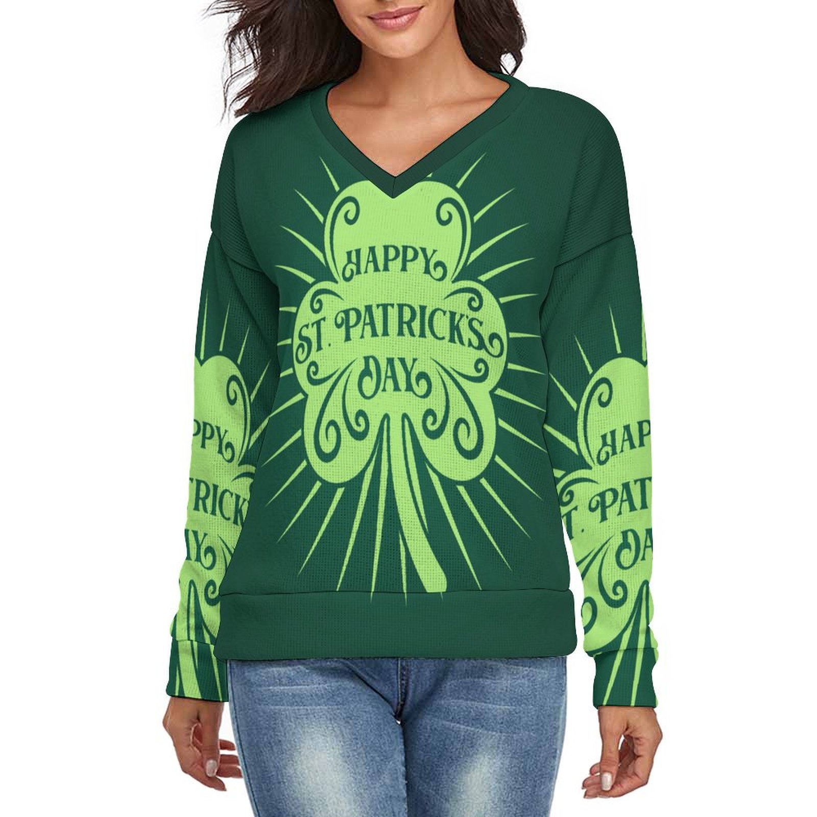 ANYWAY.GO Trendy Fall Fashion Women V Neck SweaterPatrick Day Happy ...
