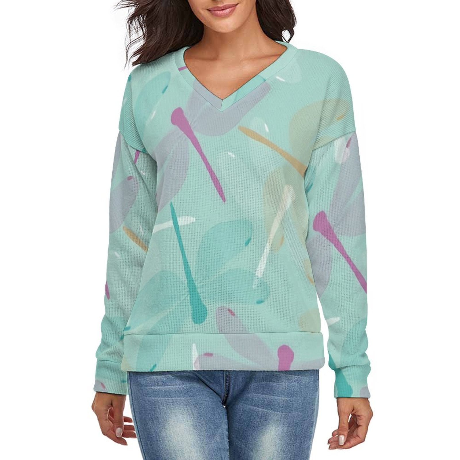 ANYWAY.GO Trendy Fall Fashion Women V Neck SweaterPattern Colored ...