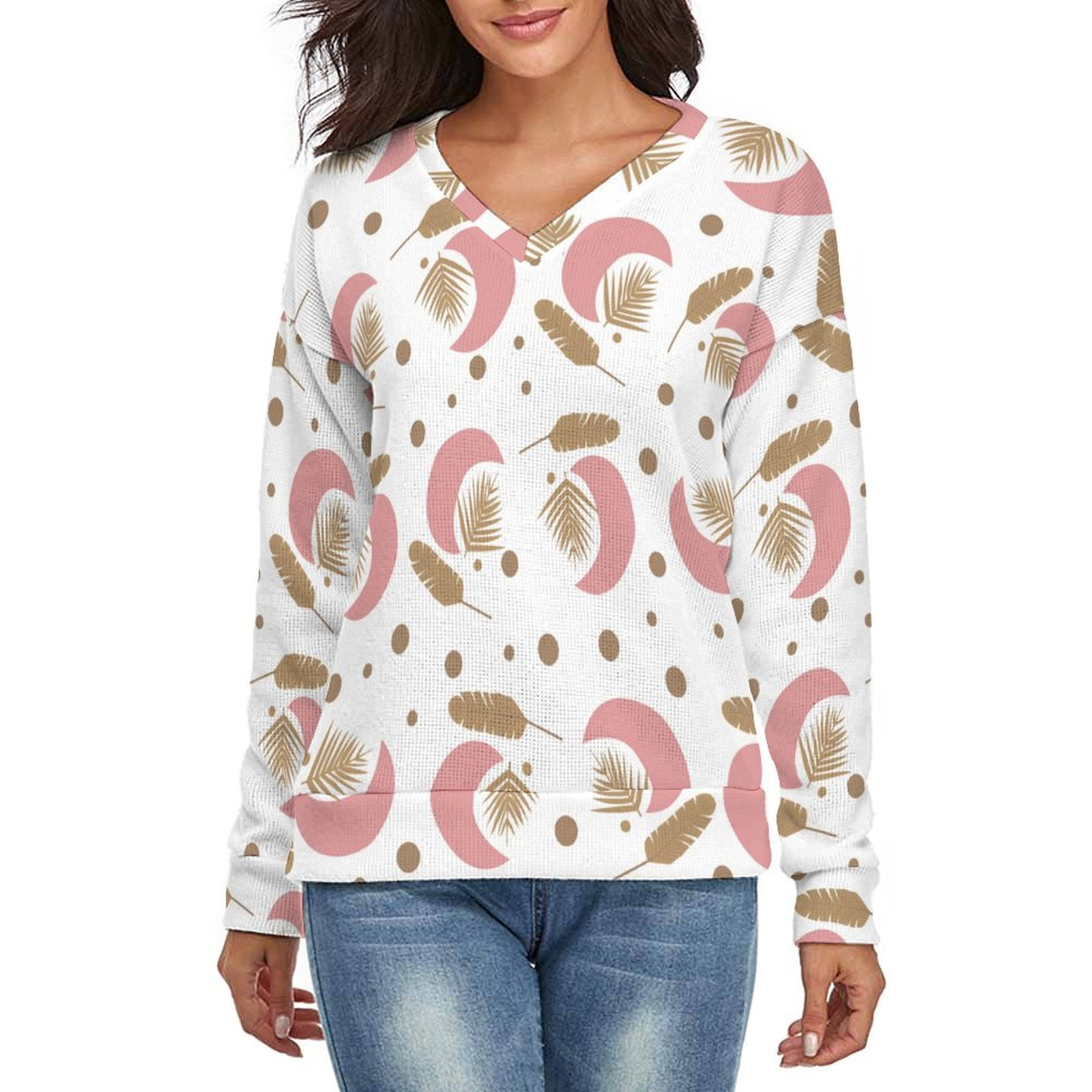 ANYWAY.GO Trendy Fall Fashion Women V Neck SweaterPattern Tropical ...