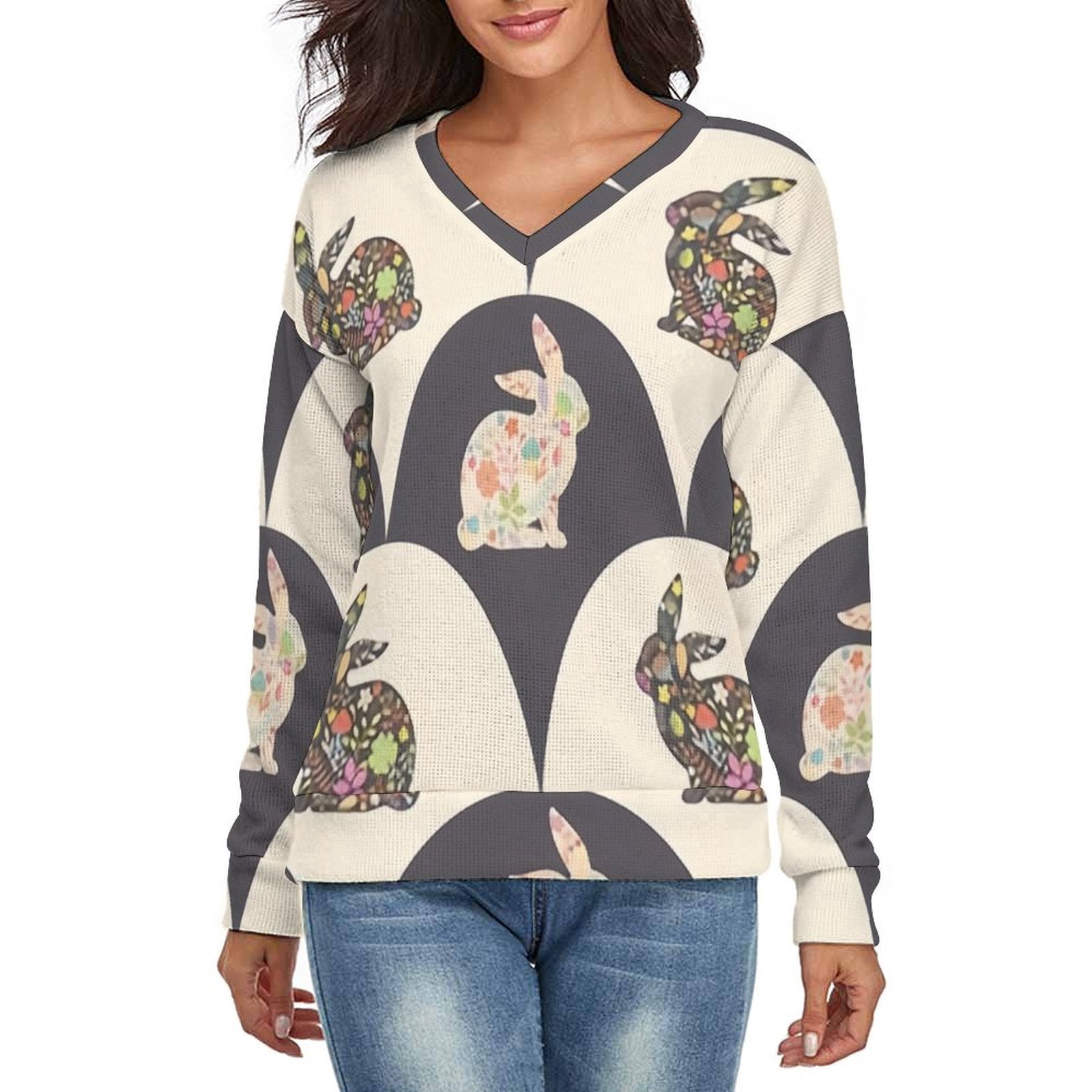 ANYWAY.GO Trendy Fall Fashion Women V Neck SweaterSpring Easter Cute ...