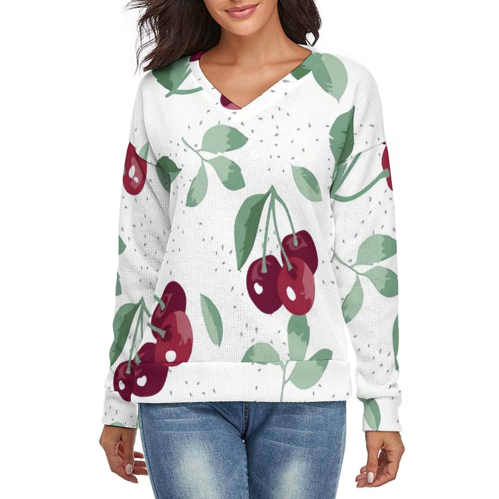 ANYWAY.GO Trendy Fall Fashion Women V Neck SweaterSummer Pattern Sweet ...