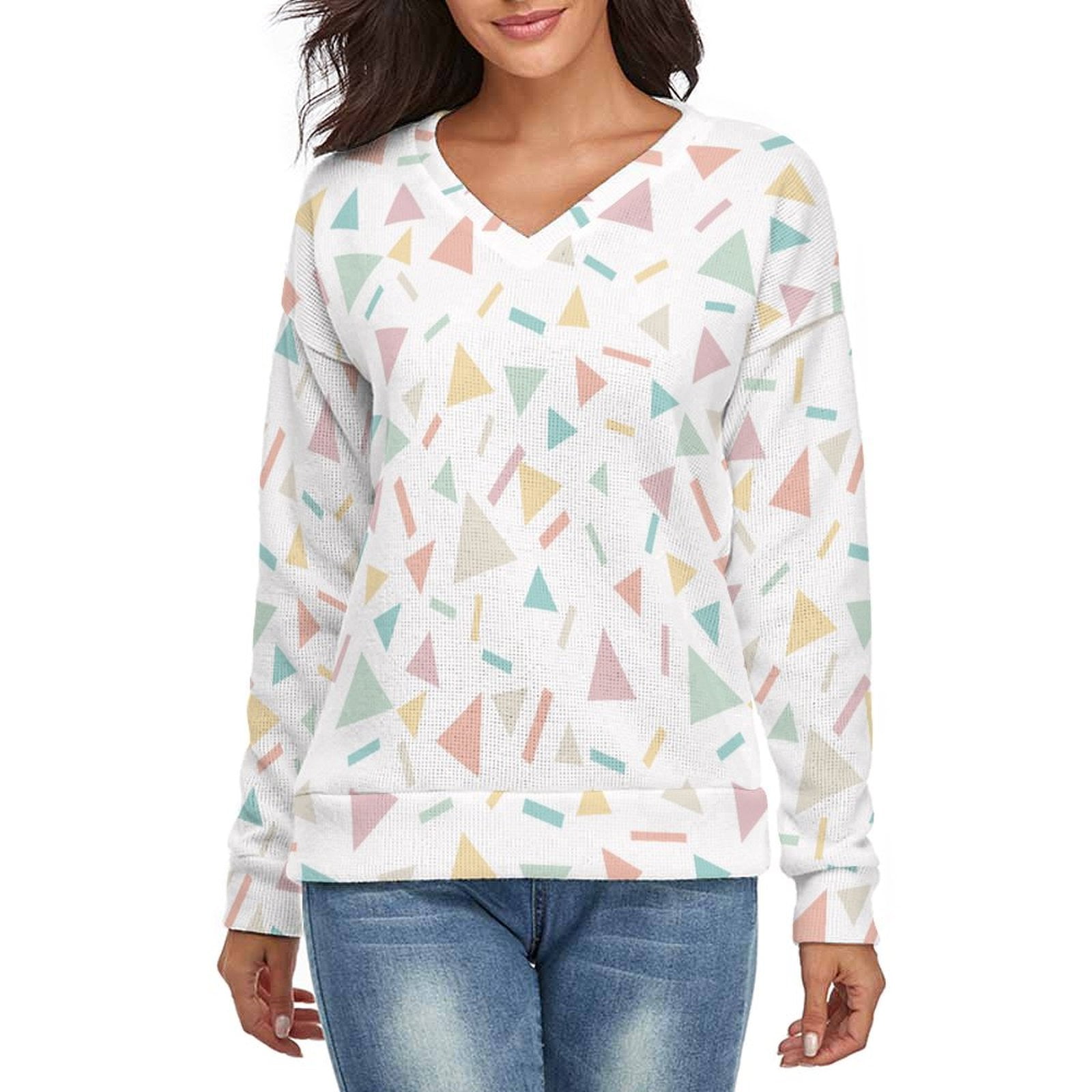ANYWAY.GO Trendy Fall Fashion Women V Neck SweaterTriangle Square ...