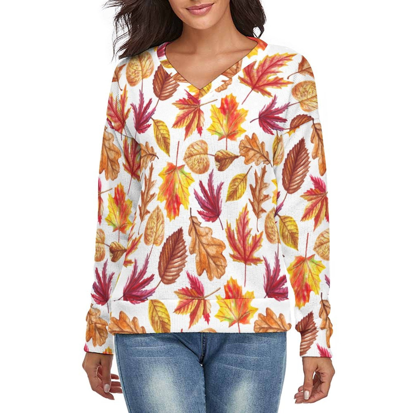 ANYWAY.GO Trendy Fall Fashion Women V Neck SweaterWatercolor Autumn ...
