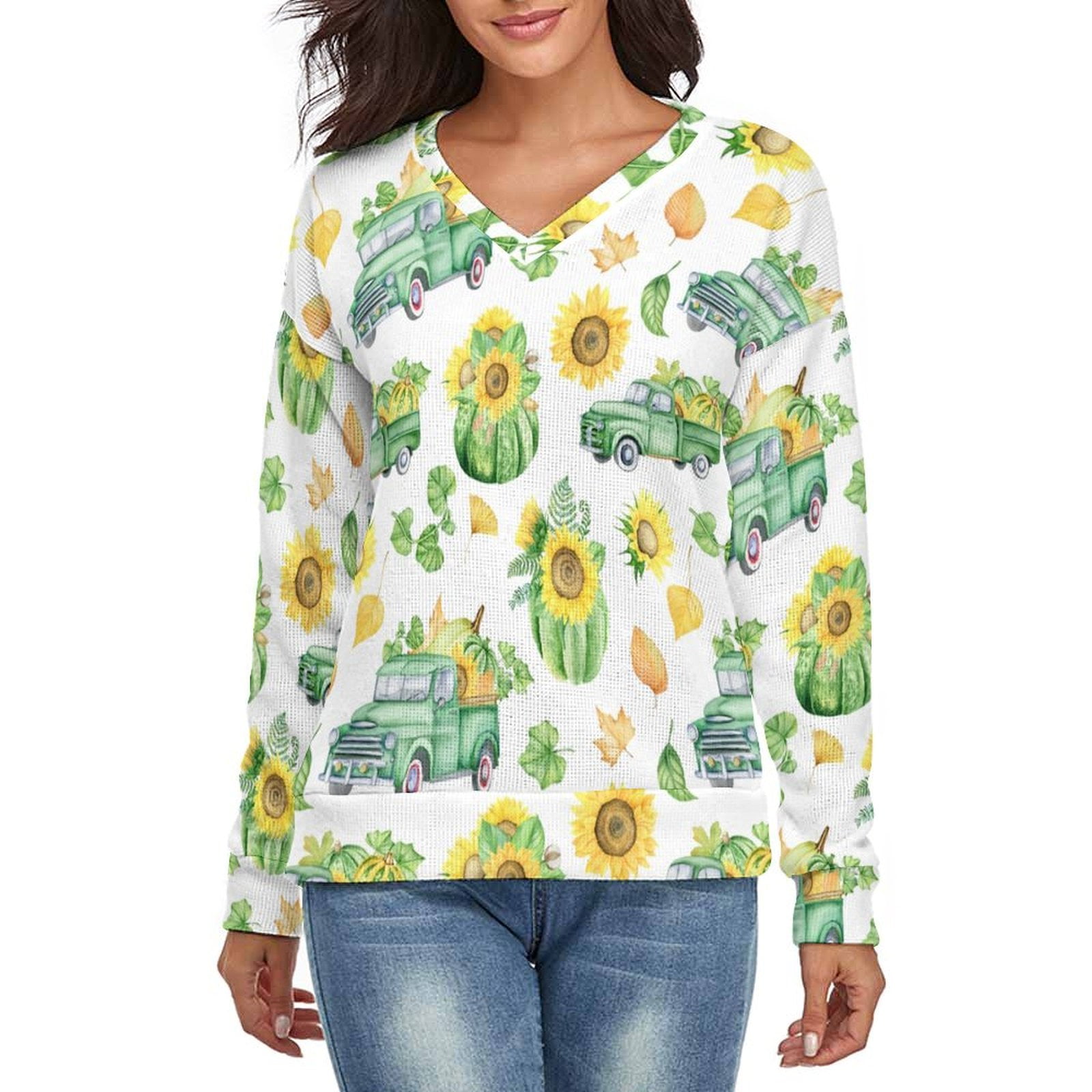 ANYWAY.GO Trendy Fall Fashion Women V Neck SweaterWatercolor Autumn ...