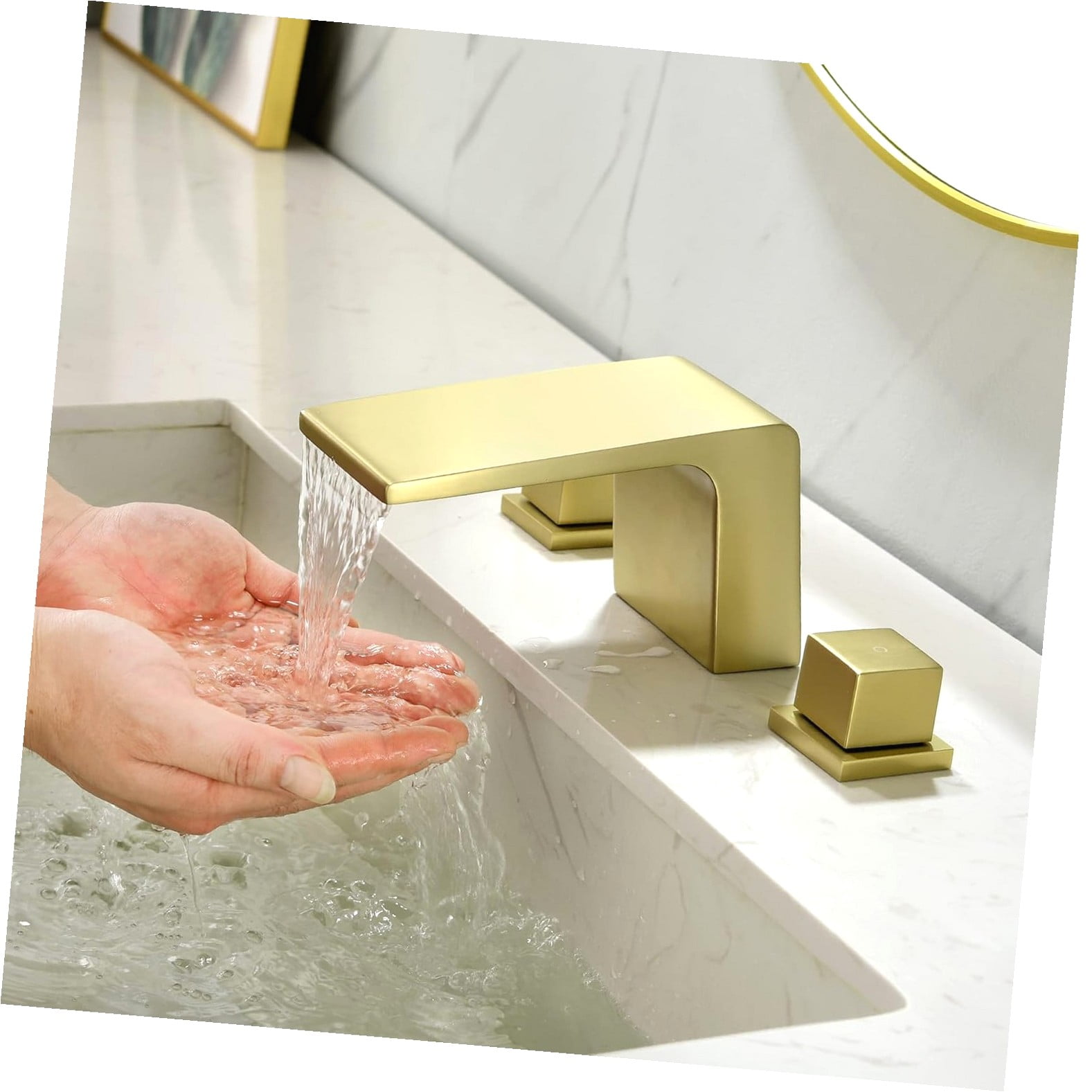 ANYWAY.GO Waterfall Bathroom 3 Hole, 2 Square Handle Widespread ...