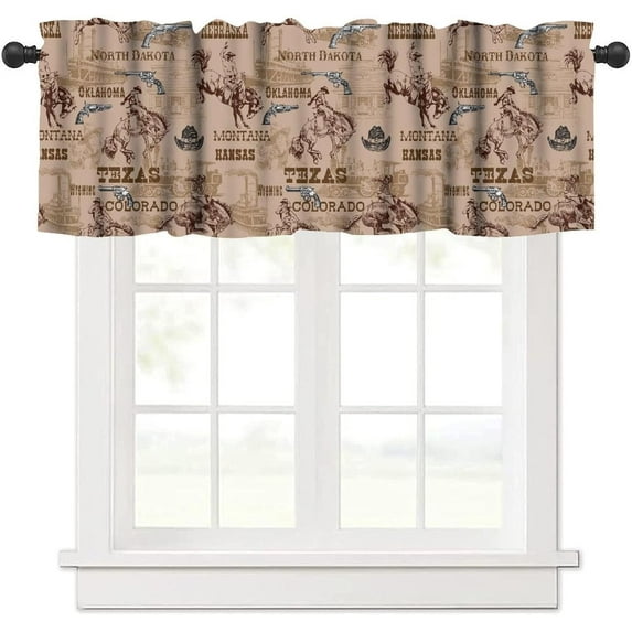 ANYWAY.GO Western Valance Curtains, Beige Brown Rural Sketch Wild Horse ...
