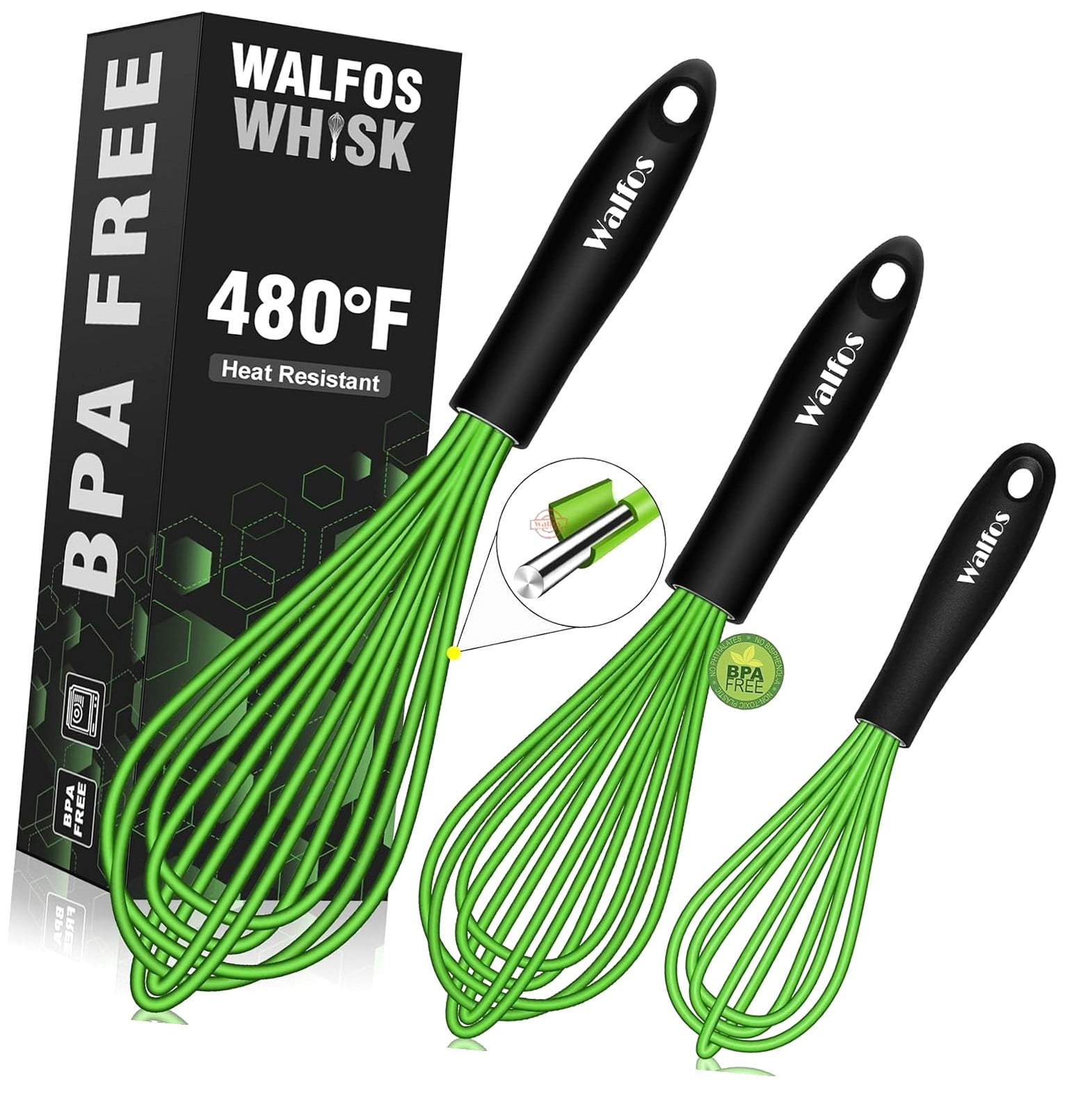 ANYWAY.GO Whisk, Rubber Whisks for Cooking, Baking (11, 9, 8.5 inch ...