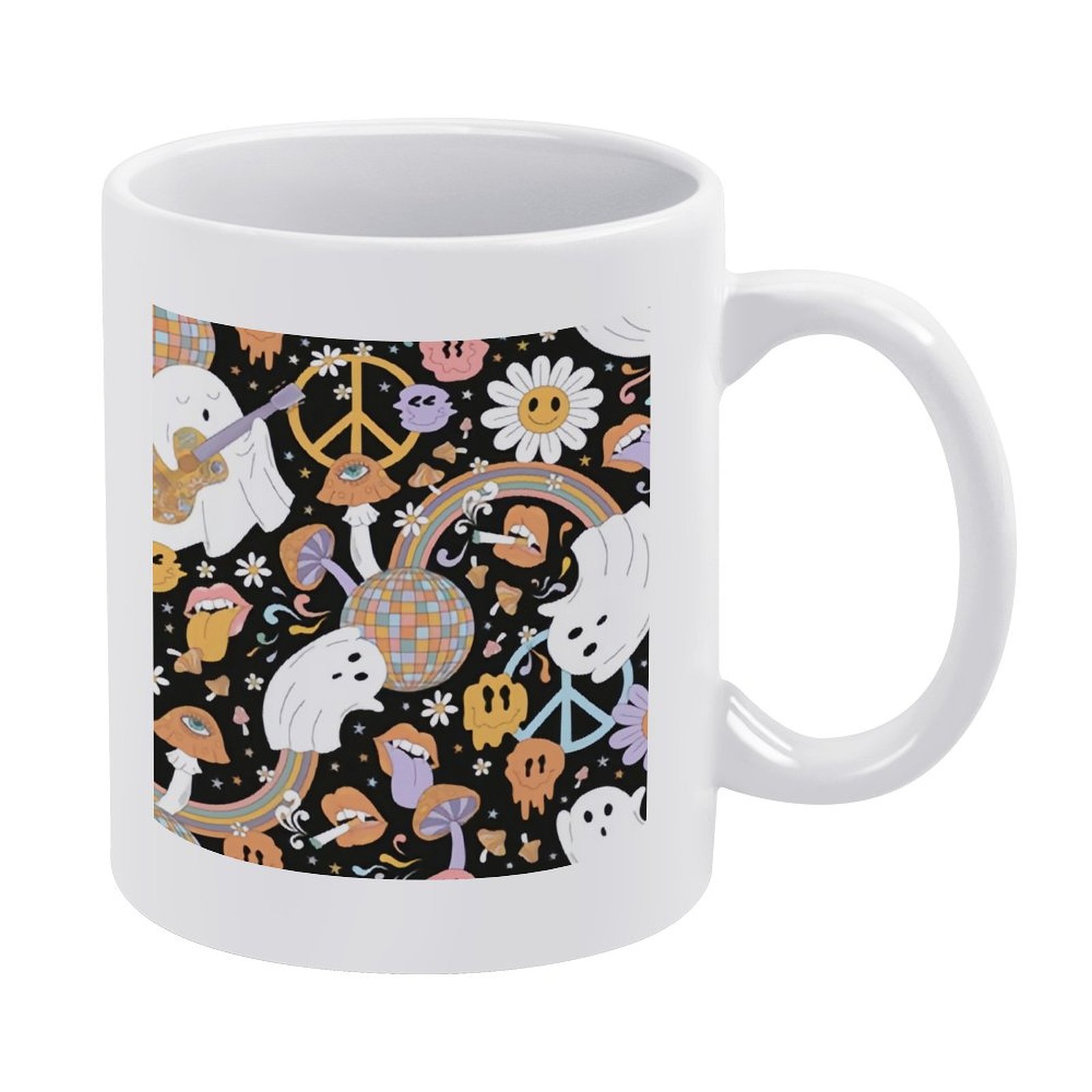 ANYWAY.GO White Ceramic Coffee Mugs for Hot or Cold Drinks ,Disco Retro ...