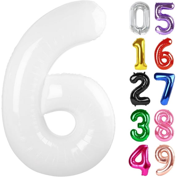 ANYWAY.GO White Number 6 Balloon 40 Inch, 6th Birthday Party ...