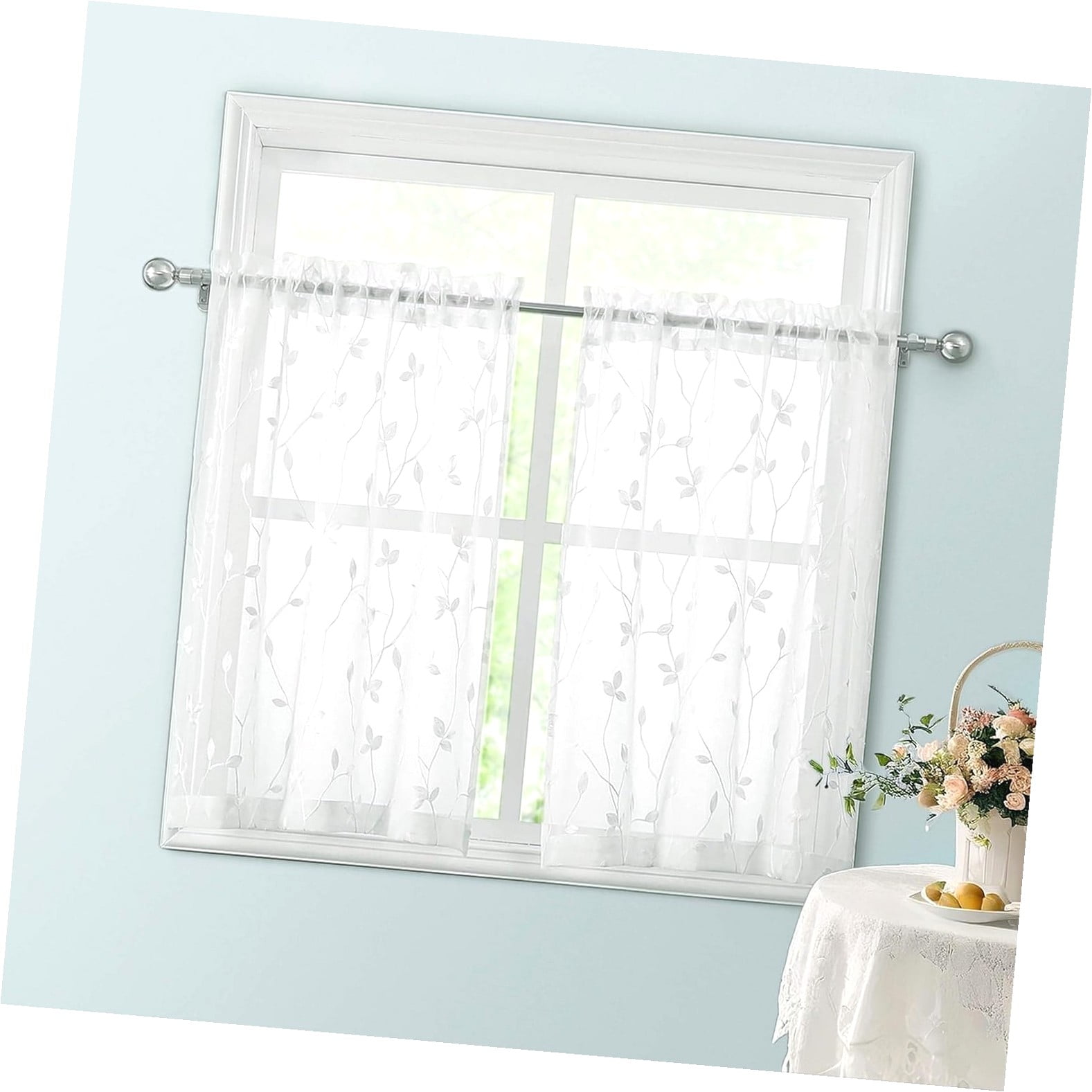 ANYWAY.GO White Short Curtains for Kitchen, 30 24 Inch Length, 2 Panels ...