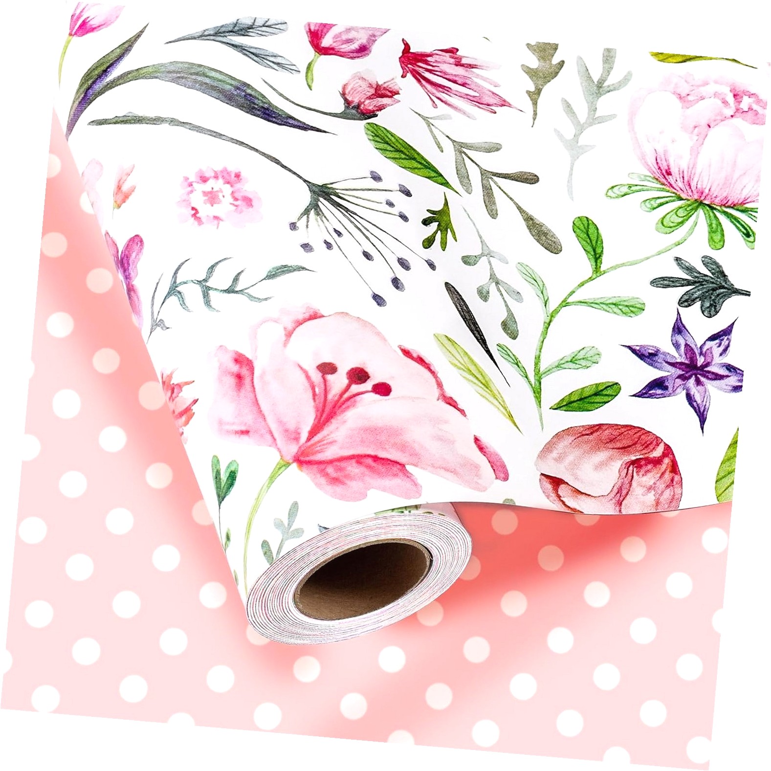 ANYWAY.GO Wildflower Paper Roll Polka Dot, Reversible Floral Wrap Paper ...