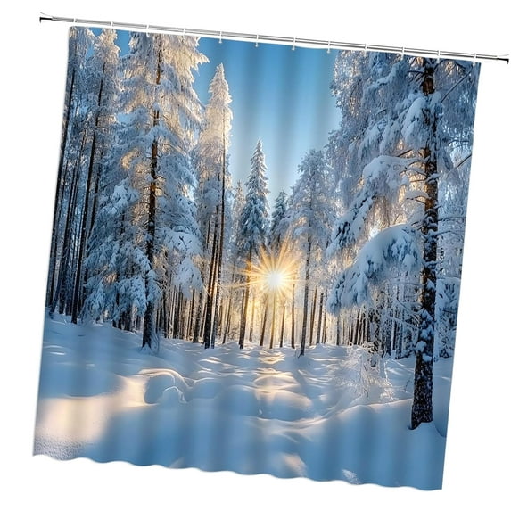 ANYWAY.GO Winter Shower Curtain Blue White Snowy Tree Sunshine Nature ...